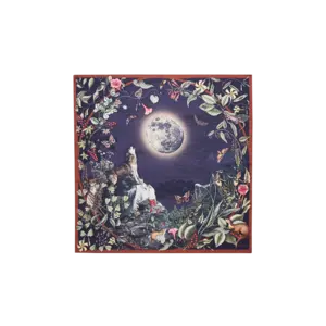 FABLE ENGLAND Wolf Garden Narrative Square Scarf - Navy