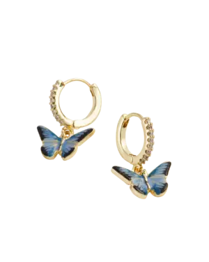 FABLE ENGLAND Enamel Butterfly Huggie Earrings - Multi & Gold