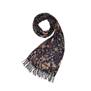 FABLE ENGLAND Wolf Garden Scarf With Tassels - Navy