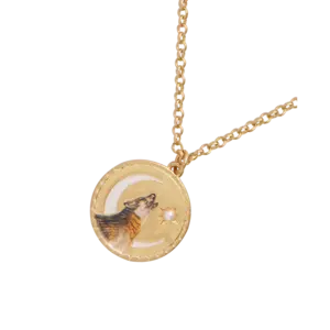 FABLE ENGLAND Wolf Spirit Guide Pendant Necklace - Multi & Gold