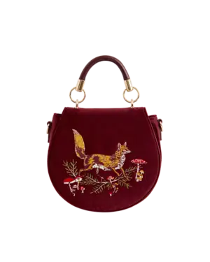 FABLE ENGLAND Fox & Mushroom Embroidered Saddle Bag - Red
