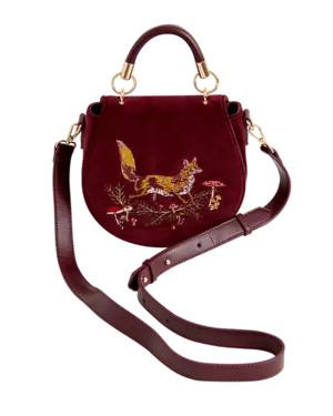FABLE ENGLAND Fox & Mushroom Embroidered Saddle Bag - Red
