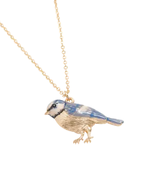 FABLE ENGLAND Enamel Blue Tit Short Necklace - Multi & Gold