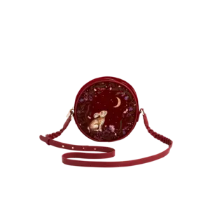 FABLE ENGLAND Star Gazing Rabbit Embroidered Circle Bag - Ruby Red
