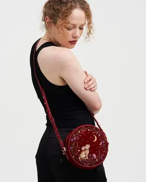 FABLE ENGLAND Star Gazing Rabbit Embroidered Circle Bag - Ruby Red
