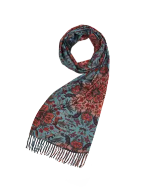 FABLE ENGLAND Folksy Fox Scarf With Tassels - Teal