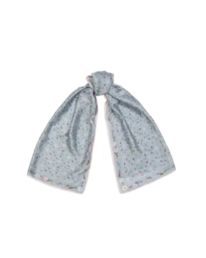 FABLE ENGLAND Ditsy Sprigs Silky Scarf - Dusky Blue
