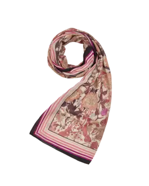 FABLE ENGLAND Deco Blooms Candy Stripe Border Midweight Scarf - Pink
