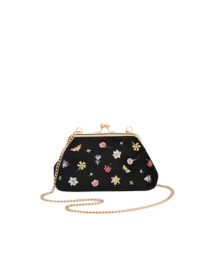 FABLE ENGLAND Floral Ditsy Embroidered Velvet Clutch Bag - Black