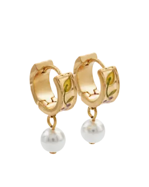 FABLE ENGLAND Blackberry Bramble Pearl Drop Huggie Earrings
