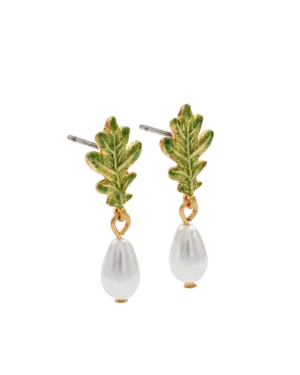 FABLE ENGLAND Oak Leaf Pearl Drop Earrings