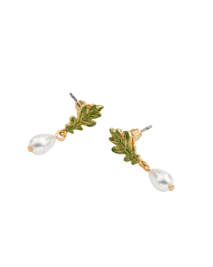 FABLE ENGLAND Oak Leaf Pearl Drop Earrings