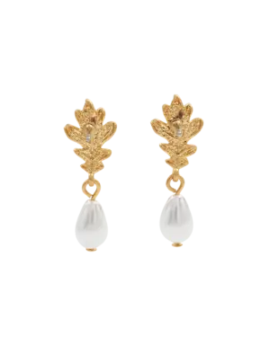 FABLE ENGLAND Oak Leaf Pearl Drop Earrings
