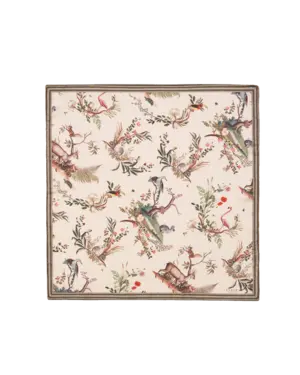 FABLE ENGLAND Toile De Jouy Olive Green Square Scarf - Ivory