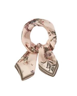 FABLE ENGLAND Toile De Jouy Olive Green Square Scarf