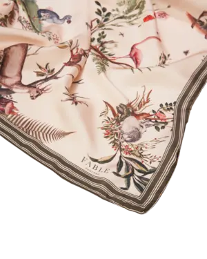 FABLE ENGLAND Toile De Jouy Olive Green Square Scarf