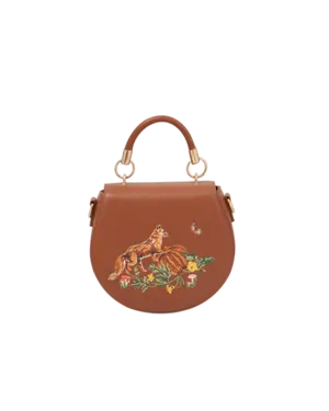 FABLE ENGLAND Fox & Pumpkin Embroidered Saddle Bag Tan
