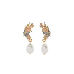 FABLE ENGLAND Hibiscus & Pearl Drop Earrings - Multi & Gold