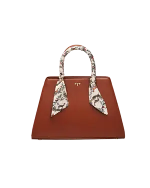 FABLE ENGLAND Grace Structured Tote With Printed Scarf Detail Tan