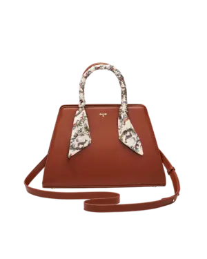 FABLE ENGLAND Grace Structured Tote With Printed Scarf Detail - Tan