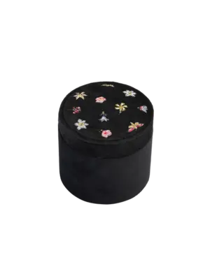 FABLE ENGLAND Floral Ditsy Embroidered Velvet Jewellery Box - Black