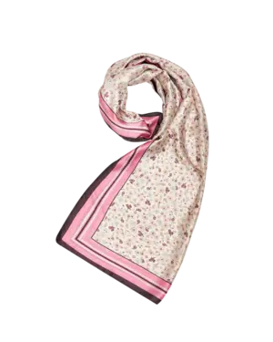 FABLE ENGLAND Deco Blooms Silky Lightweight Cream Scarf - Pink
