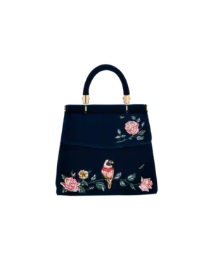 FABLE ENGLAND Mini Embroidered Top Handle Tote - Navy