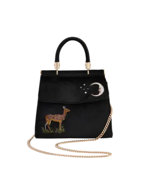 FABLE ENGLAND Deer & Moon Embroidered Velvet Tote