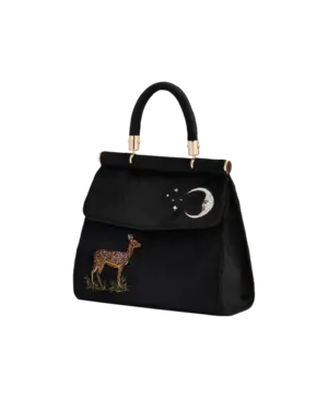 FABLE ENGLAND Deer & Moon Embroidered Velvet Tote