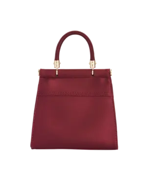 FABLE ENGLAND Fox & Mushroom Embroidered Burgundy Satin Tote - Red