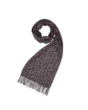 FABLE ENGLAND Floral Ditsy Scarf With Tassels - Navy