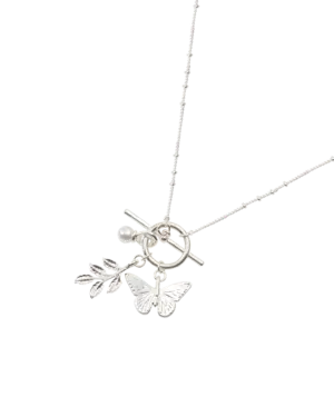 FABLE ENGLAND Butterfly T-bar Necklace - Blue & Silver