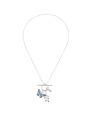FABLE ENGLAND Butterfly T-bar Necklace - Blue & Silver