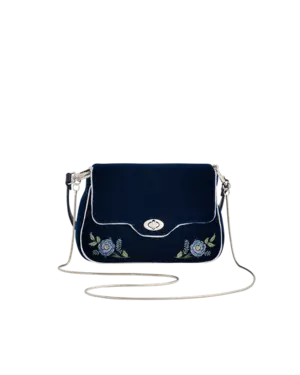 FABLE ENGLAND Embroidered Clutch With Detachable Chain - Navy