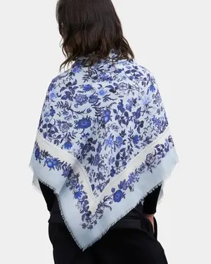 FABLE ENGLAND Ditsy Blue Folk Square Scarf