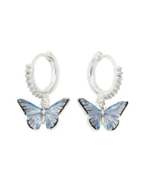 FABLE ENGLAND Butterfly Hoop Earrings - Blue & Silver