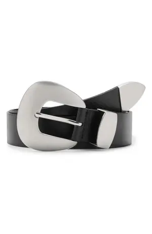 Mango Oval Buckle Leather Belt - Black