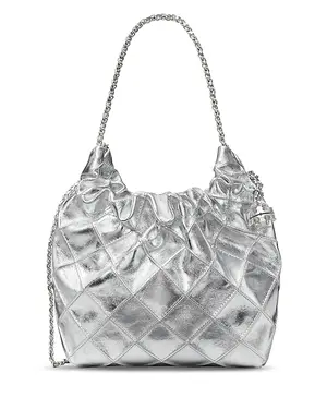 Tory Burch Fleming Mini Metallic Leather Hobo Bag - Silver