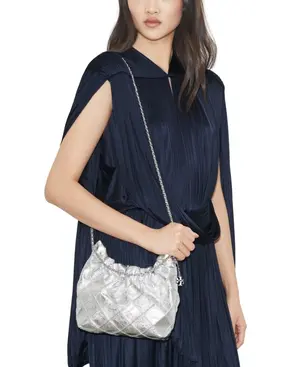 Tory Burch Fleming Mini Metallic Leather Hobo Bag - Silver