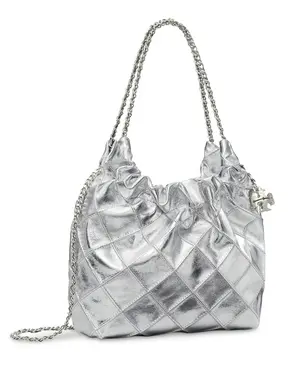Tory Burch Fleming Mini Metallic Leather Hobo Bag - Silver