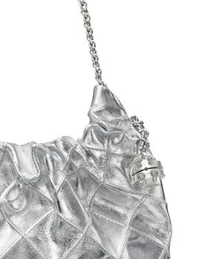 Tory Burch Fleming Mini Metallic Leather Hobo Bag - Silver