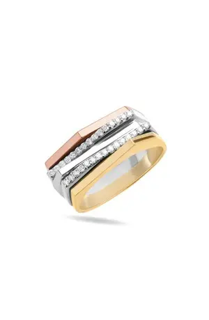 Lana Jewelry 14k Gold Pavé Diamond Geometric Ring - Tri Gold