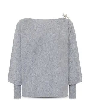 MILLY Ida Bow Detail Sweater - Grey Heather