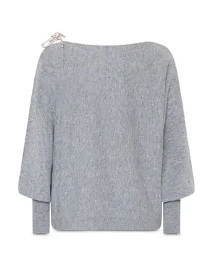MILLY Ida Bow Detail Sweater - Grey Heather