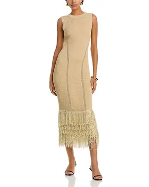 MILLY Raz Metallic Rib Fringe Dress