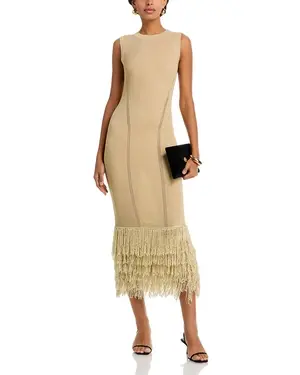 MILLY Raz Metallic Rib Fringe Dress