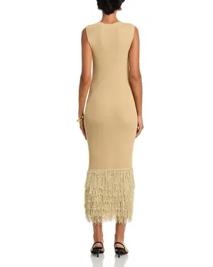MILLY Raz Metallic Rib Fringe Dress