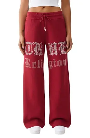 True Religion Crystal Wide Leg Drawstring Pants - Rhubarb Red