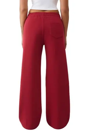True Religion Crystal Wide Leg Drawstring Pants - Rhubarb Red