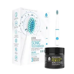 TRAVEL-READY GARMENT GROOMING KIT Usb Rechargeable Rotary Toothbrush + Freebie Activated Coconut Charcoal Powder - Multicolor